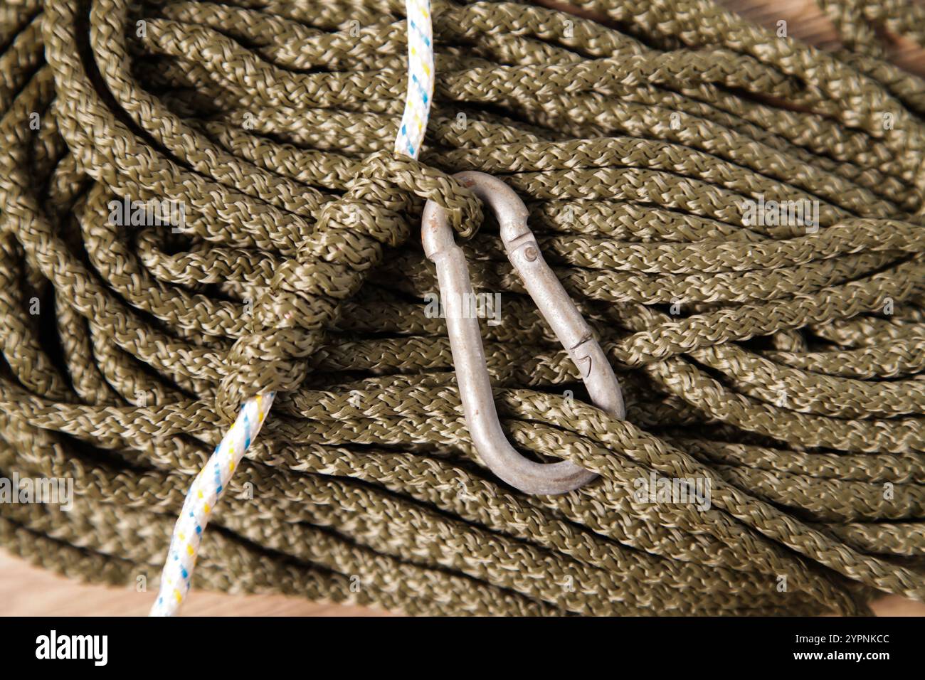Carabiner and Rope. Grasping Oblique. Austrian Klemheist Knot. Climbing ...