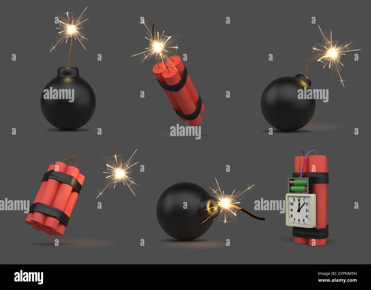 3d dynamite. Bomb tnt fuse, detonator explosive isolated military ...