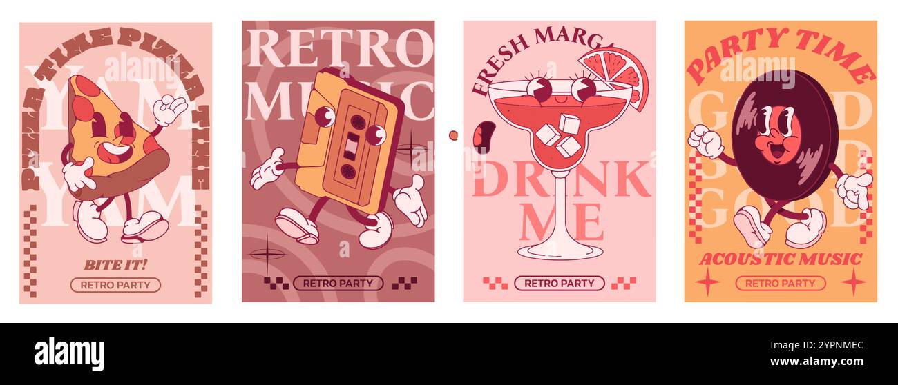 Retro party. 90s disco music poster design. Cocktail drink glass. Fun ...