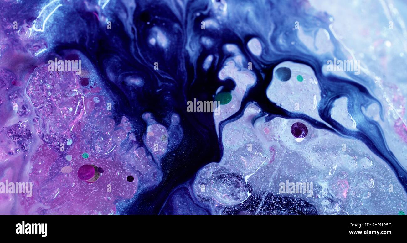 Paint flood. Stream ice. Dark violet contrasting pouring fluid between ...