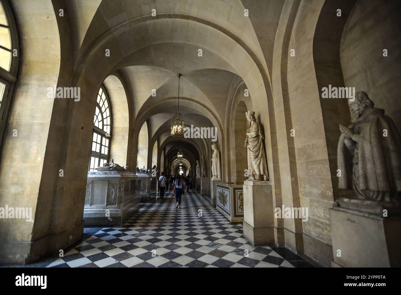 Ornate Corridor with Statues in Versailles Palace - France Stock Photo ...