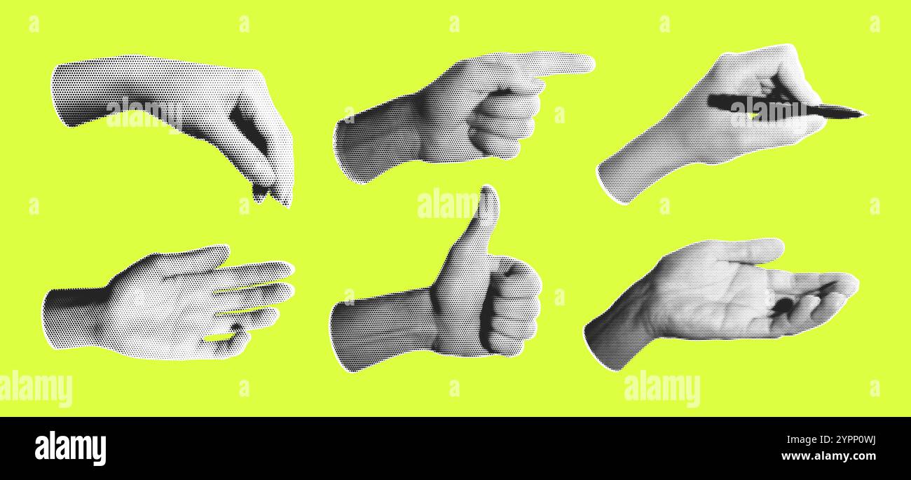 Set of halftone images of hands. Pop art retro style illustration Stock Vector Image & Art - Alamy