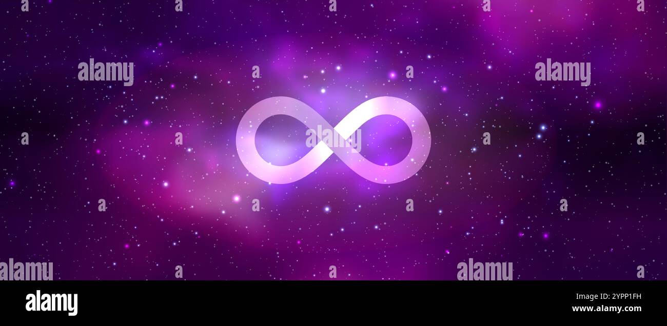 Infinity symbol on space background. Mystical vector illustration Stock ...