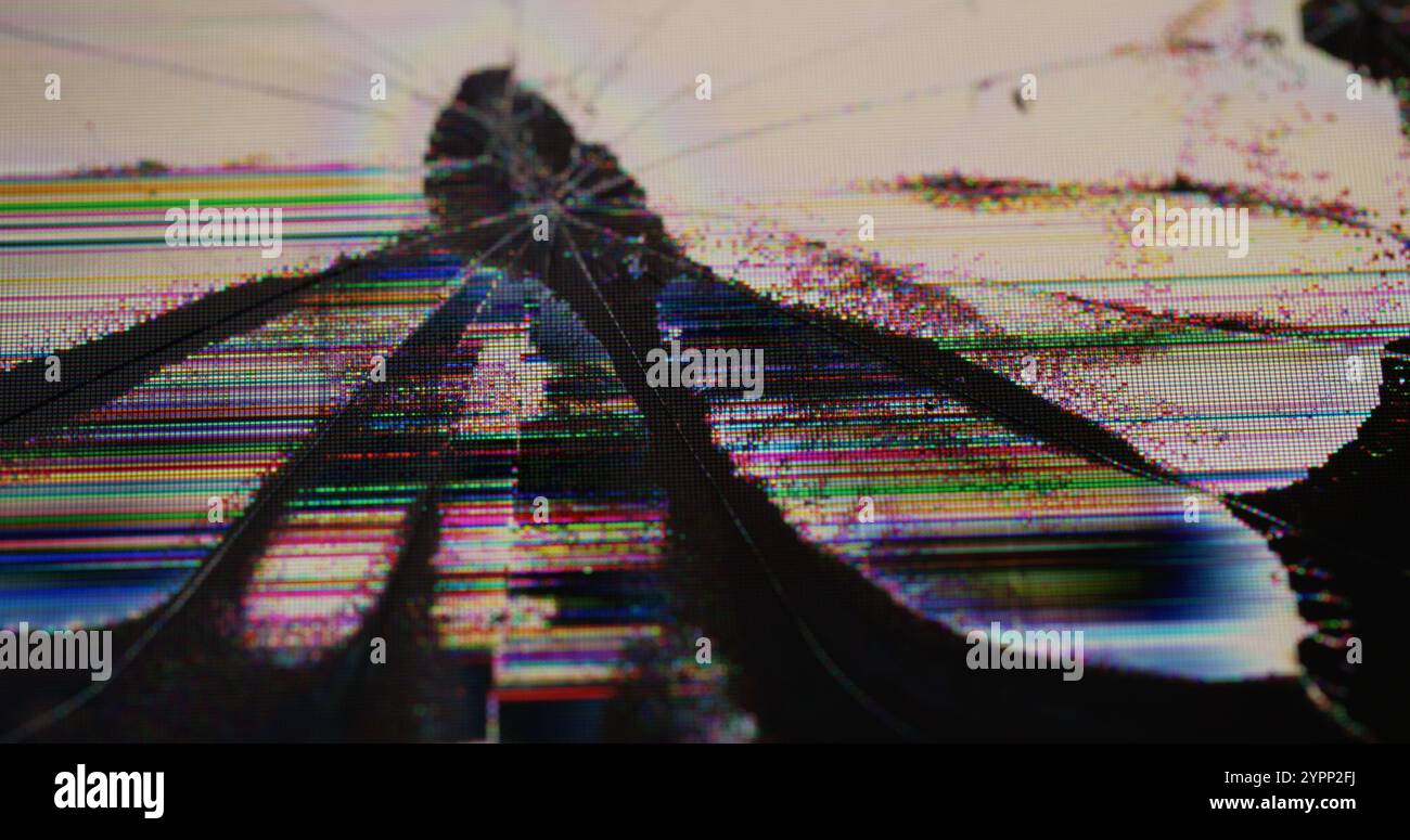 Screen damage. Problem LCD. Wavy crack shimmering television monitor ...