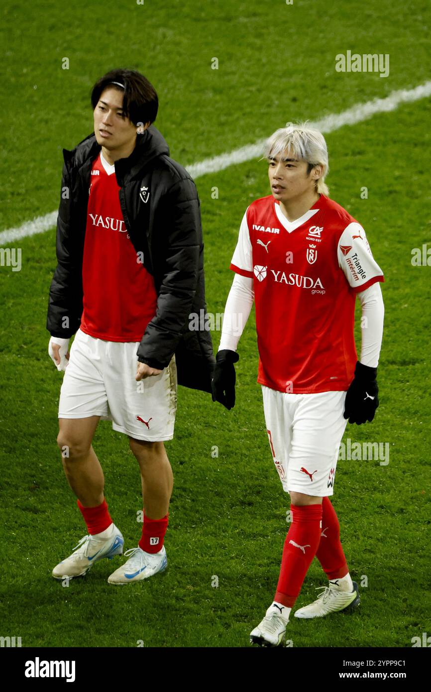 Keito Nakamura, Junya Ito of Reims following the French championship Ligue 1 football match ...