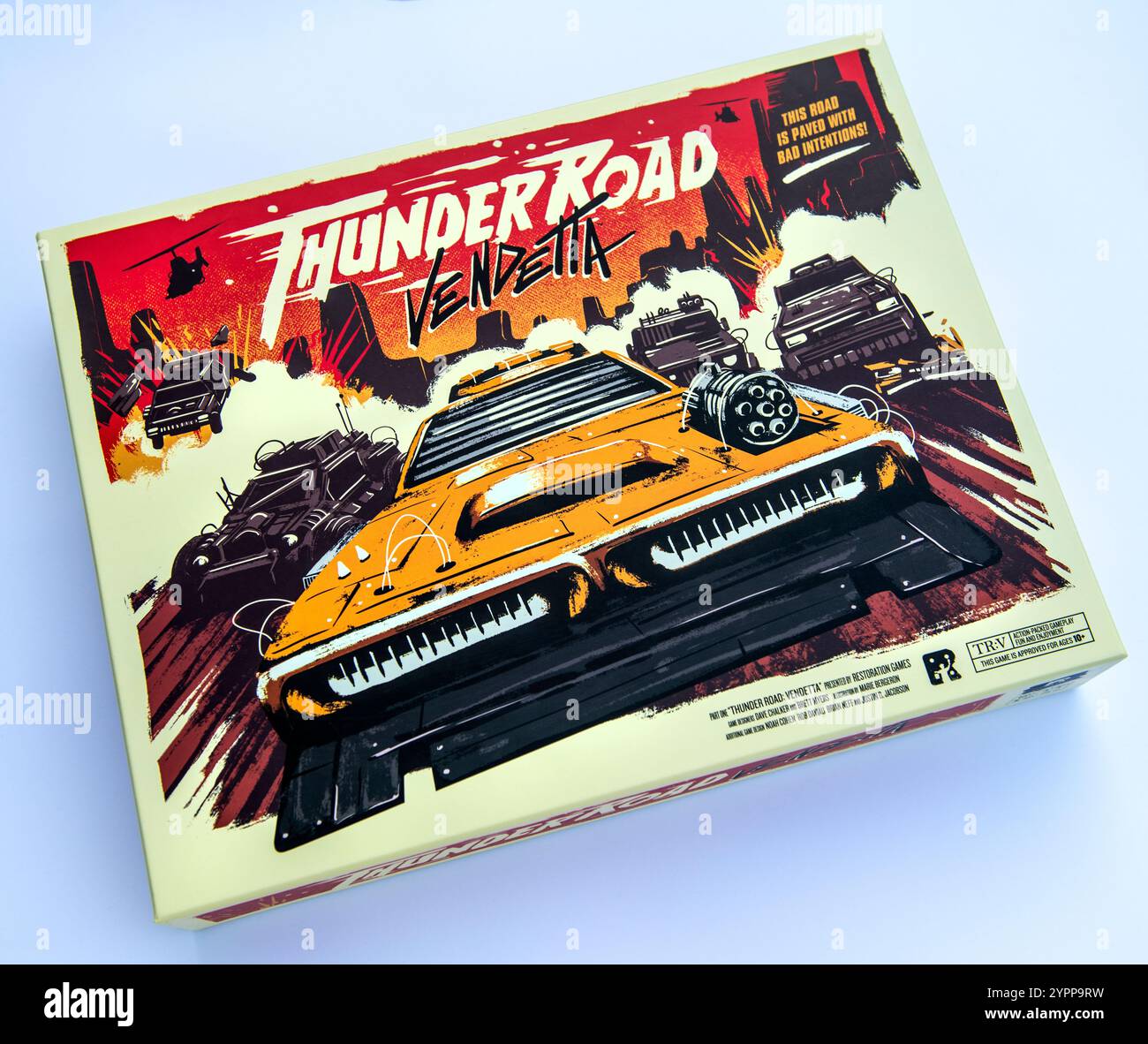 Box containing Thunder Road Vendetta, a combat racing board game Stock ...