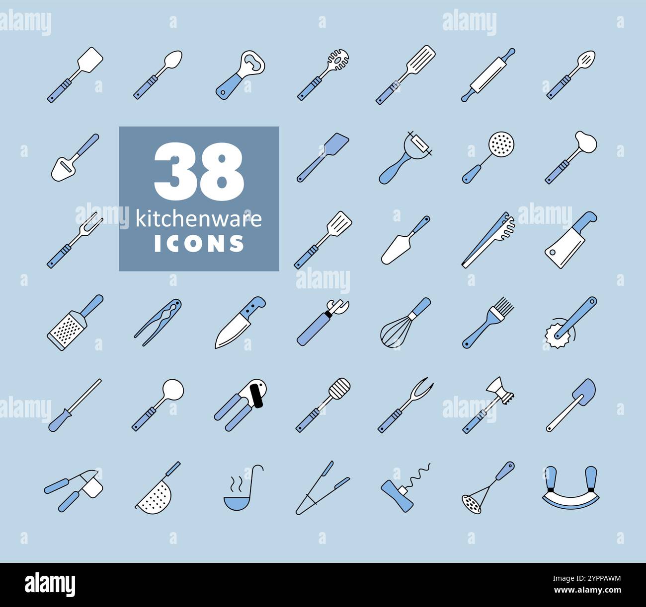 Kitchenware and kitchen appliances vector isolated icon set. Graph ...