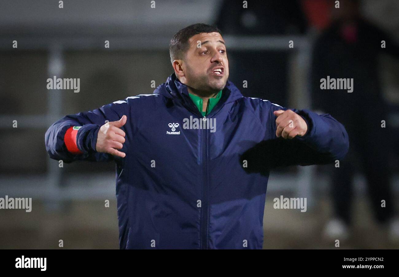 Francs Borains' head coach Karim Belhocine gestures during a soccer ...