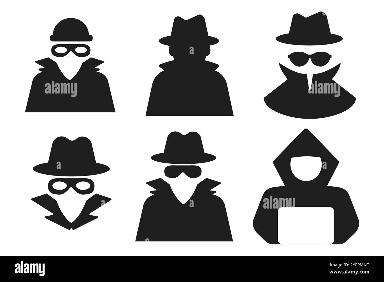 Incognito icon, mystery secret spy or detective silhouette, figure with ...