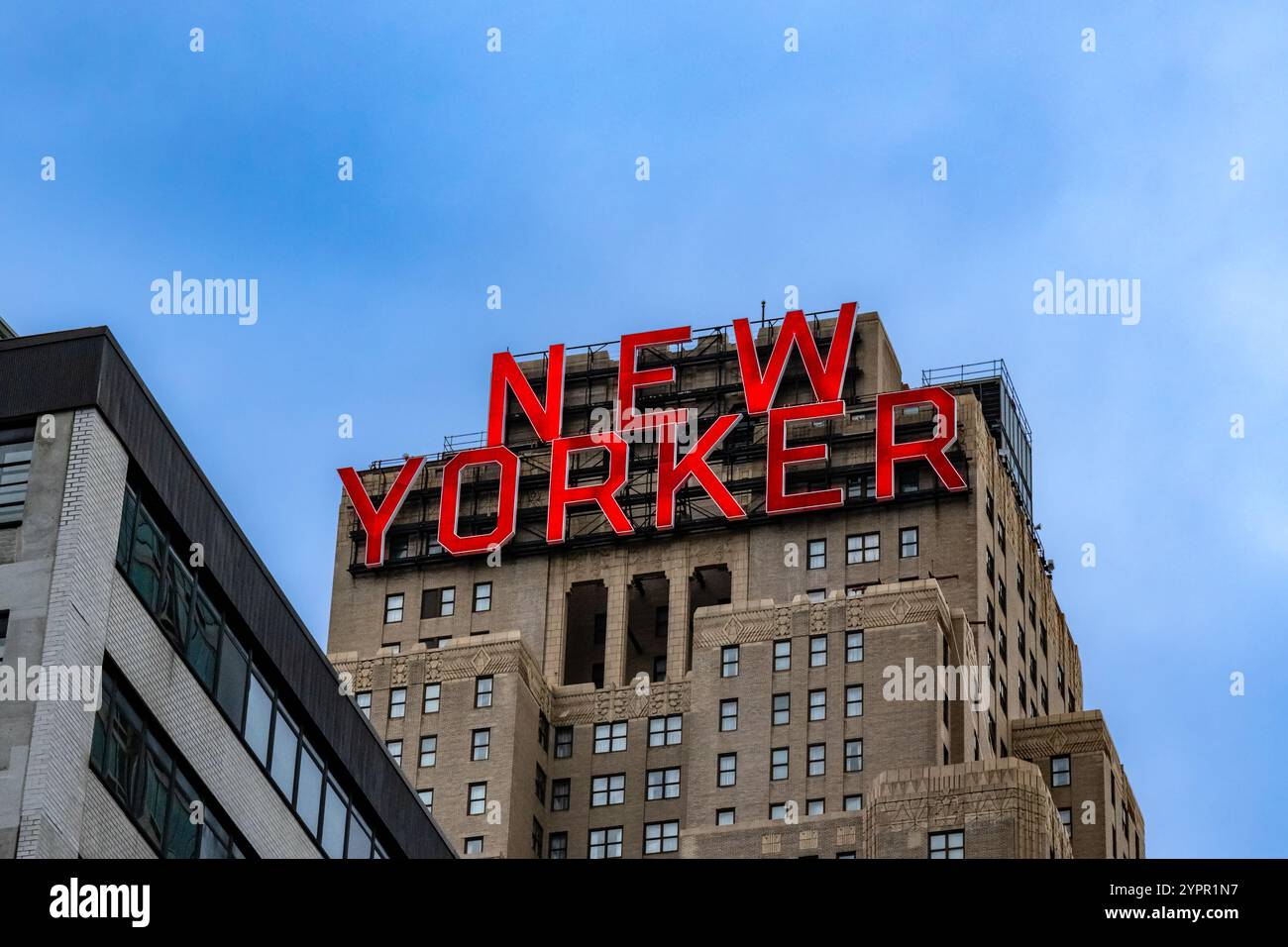New York, NY, US-November 10, 2024: Red New Yorker sign in Manhattan ...