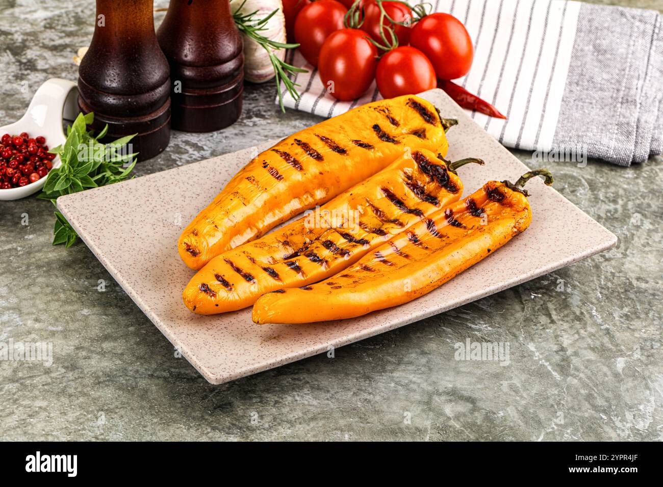 Grilled yellow ramiro pepper snack appetizer Stock Photo - Alamy