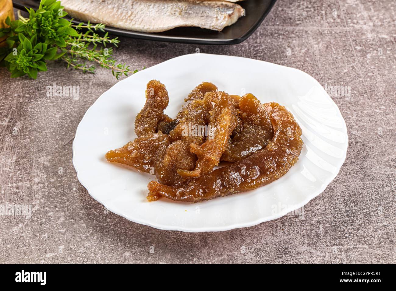 Salted Herring roe snack in the plate Stock Photo - Alamy