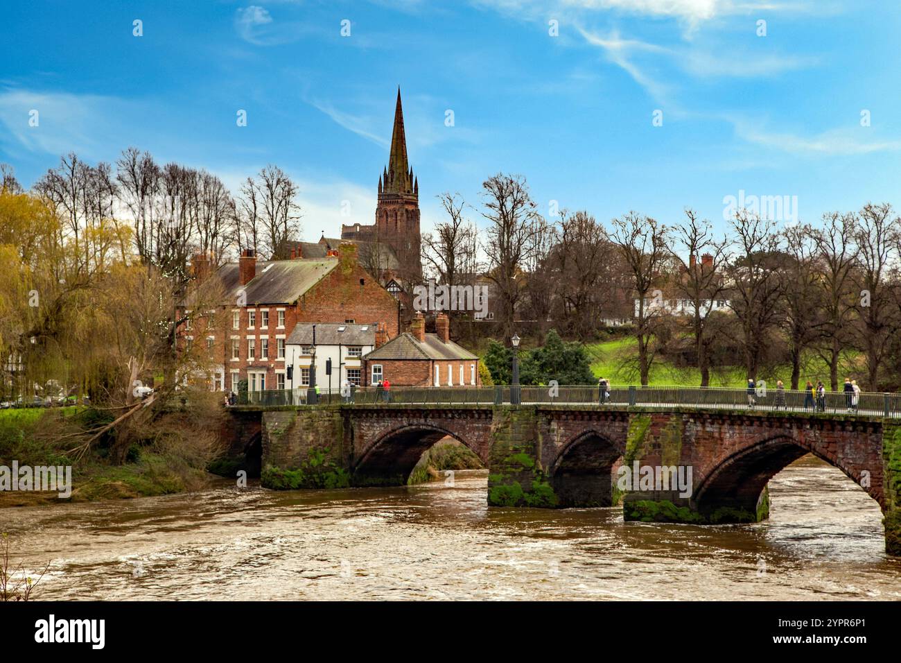 The Old Dee Bridge over the river Dee in the city of Chester Cheshire ...
