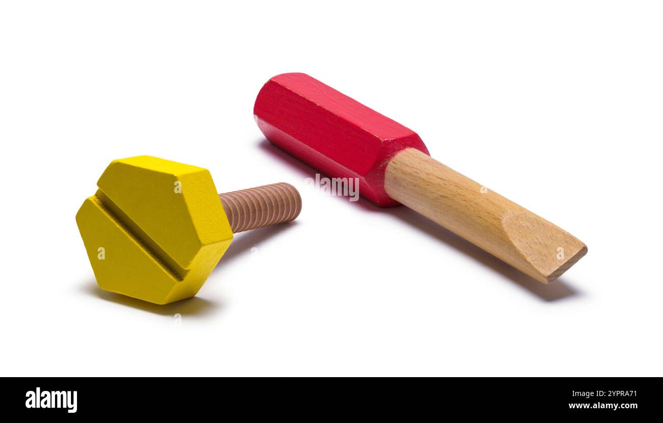 Toy Screw Driver and Bolt Cut Out on White Stock Photo - Alamy