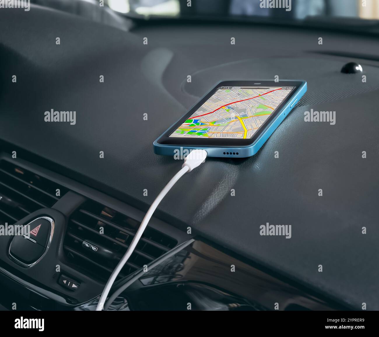 Smartphone with GPS connected by usb a car Stock Photo - Alamy