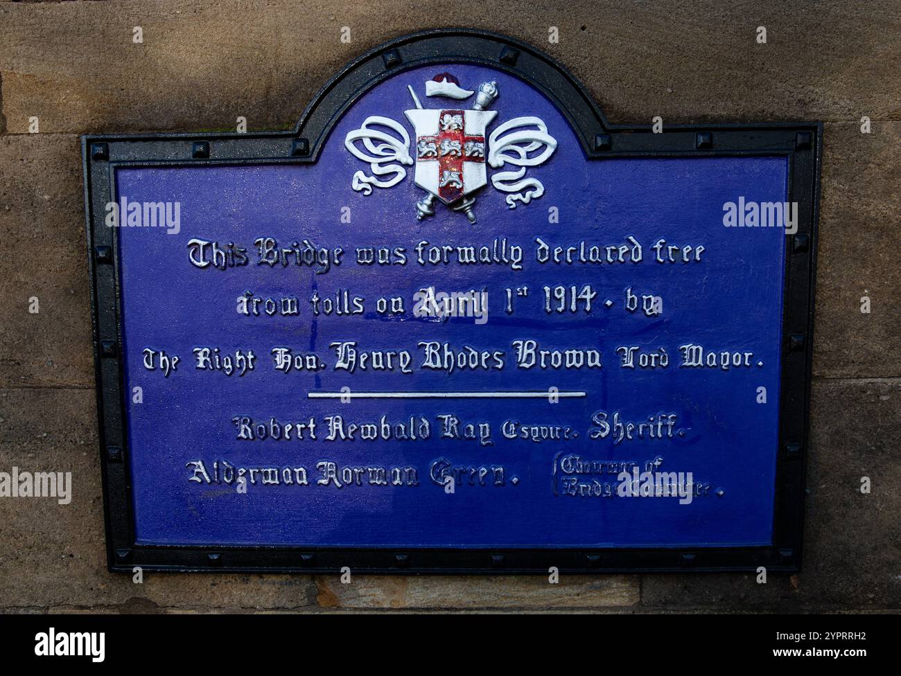 Blue historical plaque commemorating the end of bridge tolls at ...