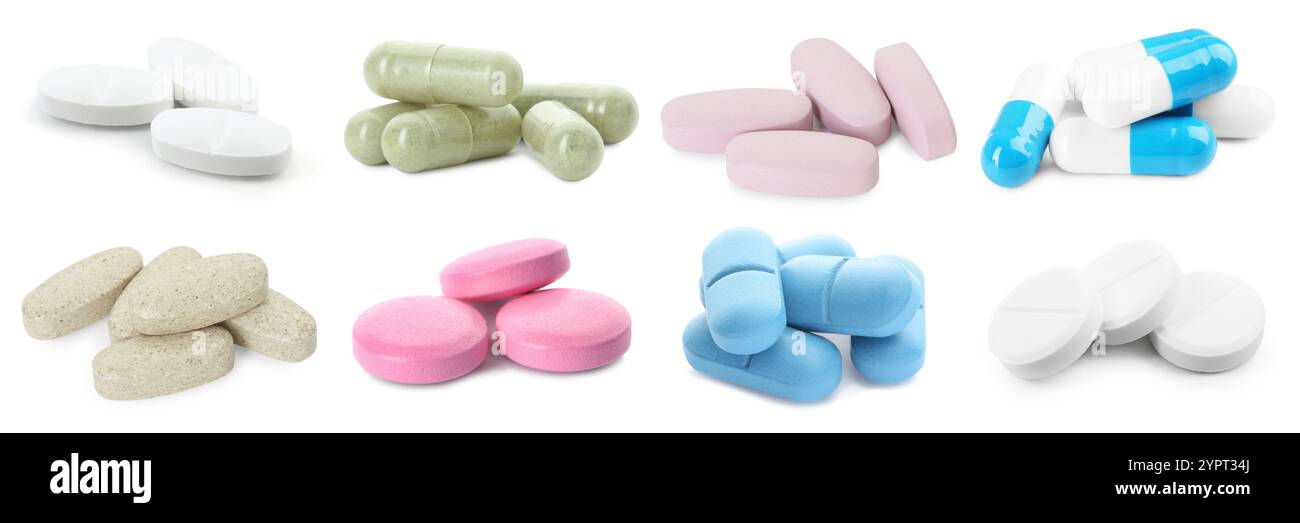 Set of different antibiotic pills isolated on white Stock Photo - Alamy