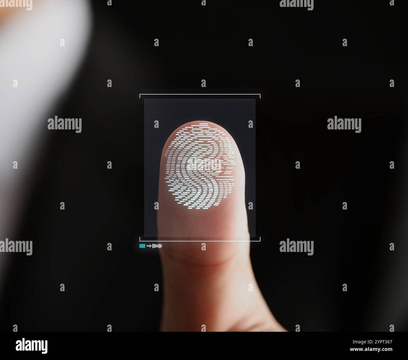 Man pressing finger to surface showing friction ridges pattern, closeup ...