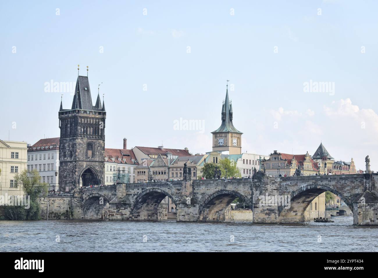 World famous heritage Charles Bridge. A medieval stone arch bridge that ...