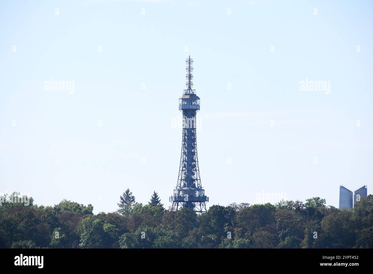 The Petrin Lookout Tower (a steel framework tower) at the hill of ...