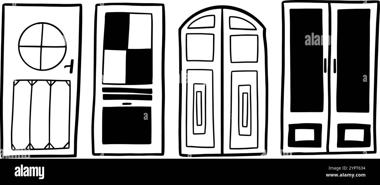 Door Hand-Drawn Set | Minimalist Doodle Vector for Architectural and ...