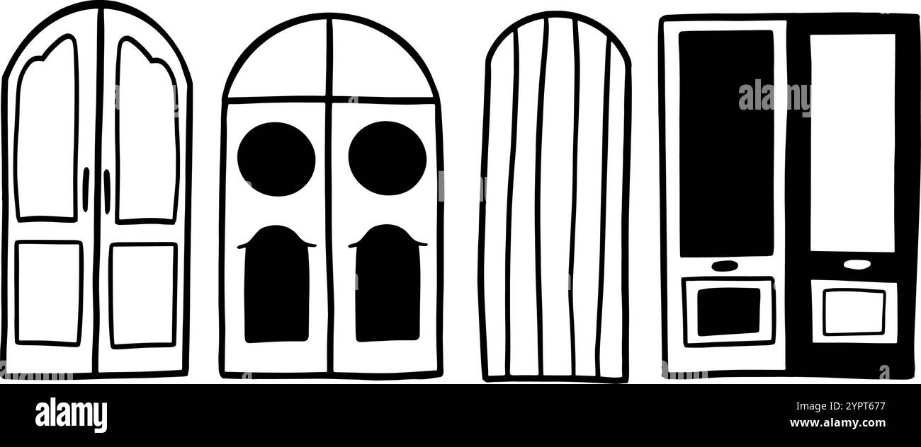Door Hand-Drawn Set | Minimalist Doodle Vector for Architectural and ...