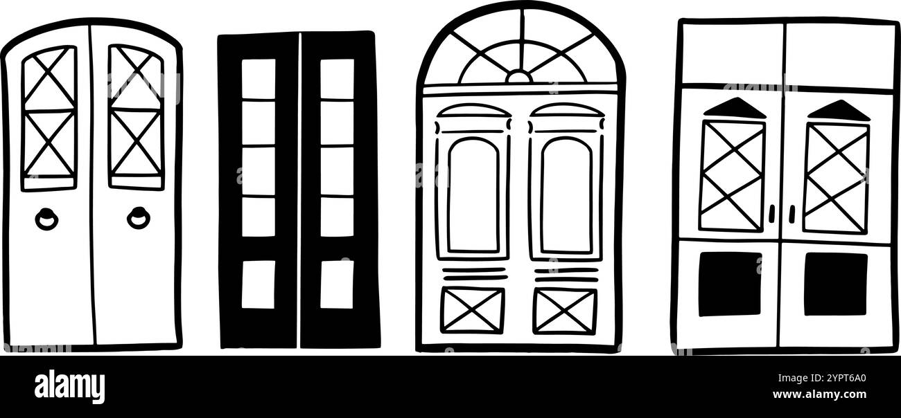 Door Hand-Drawn Set | Minimalist Doodle Vector for Architectural and ...