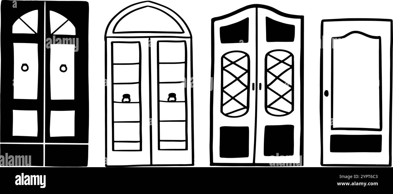 Door Hand-Drawn Set | Minimalist Doodle Vector for Architectural and ...