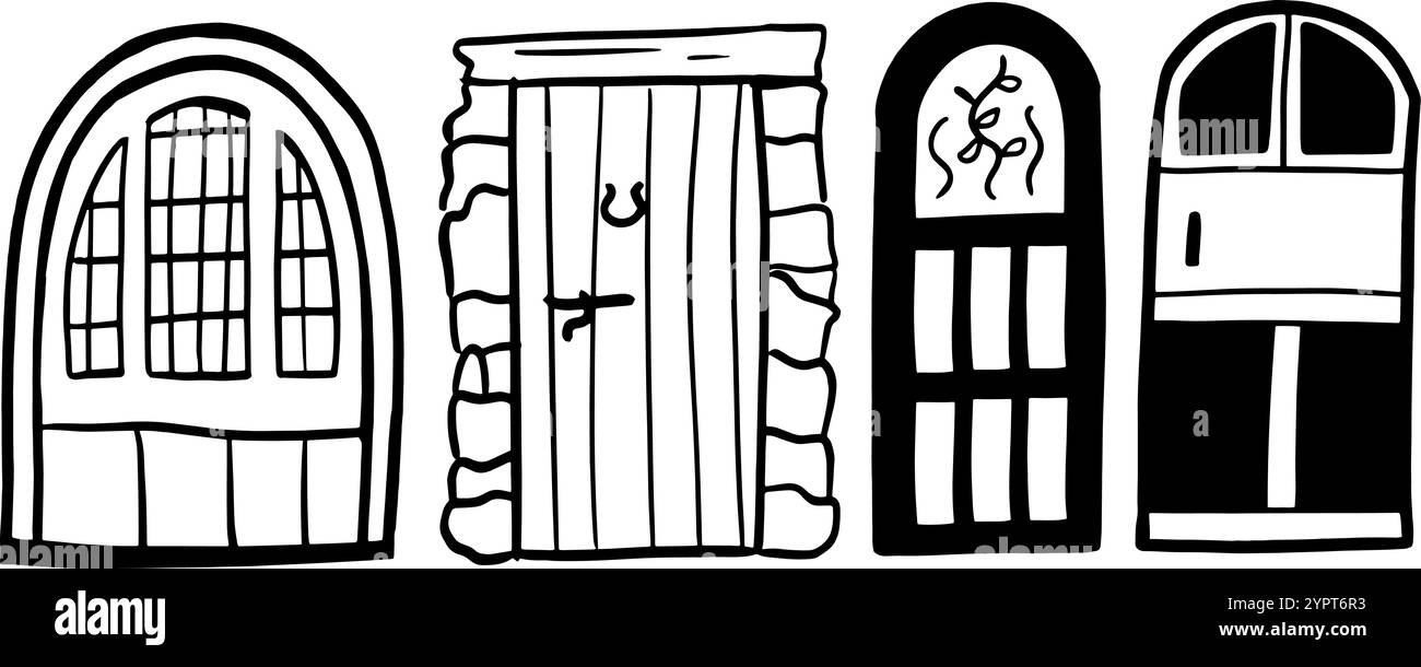 Door Hand-Drawn Set | Minimalist Doodle Vector for Architectural and ...