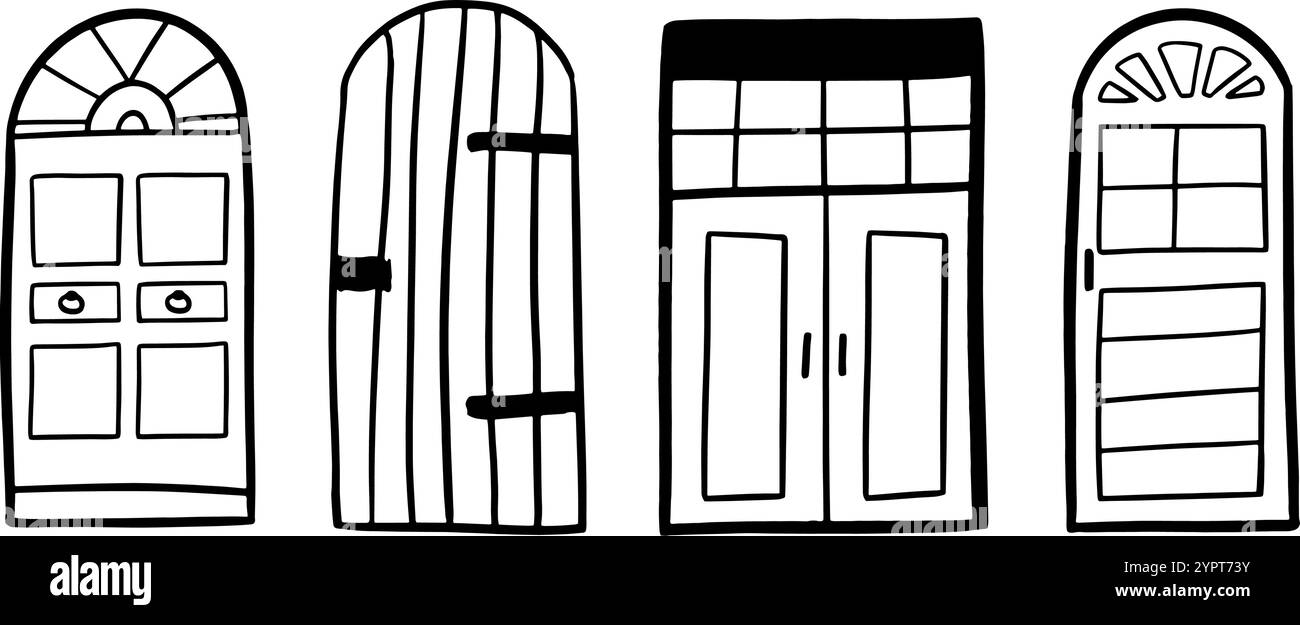 Door Hand-Drawn Set | Minimalist Doodle Vector for Architectural and ...