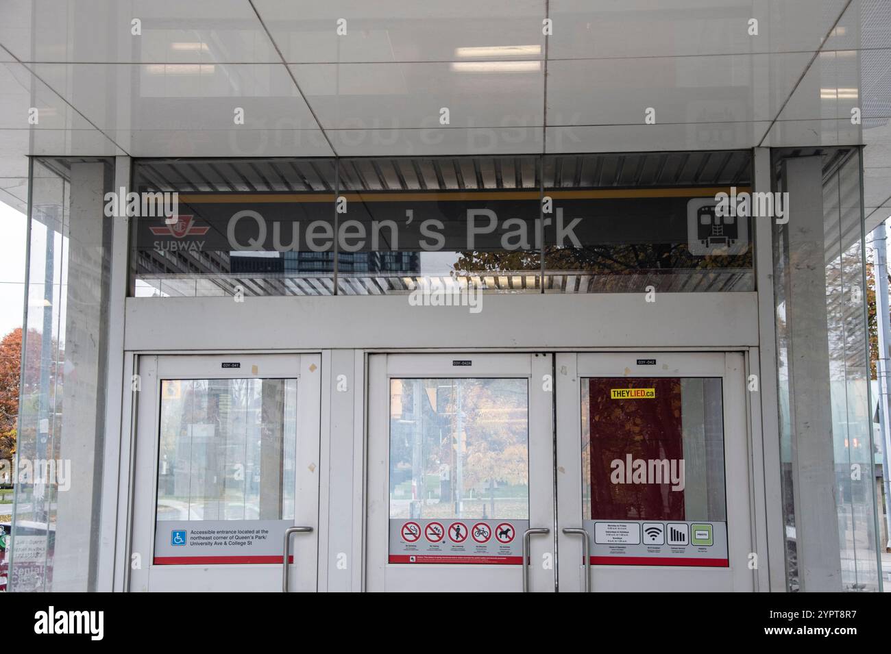 Queen's Park subway sign in downtown Toronto, Ontario, Canada Stock ...