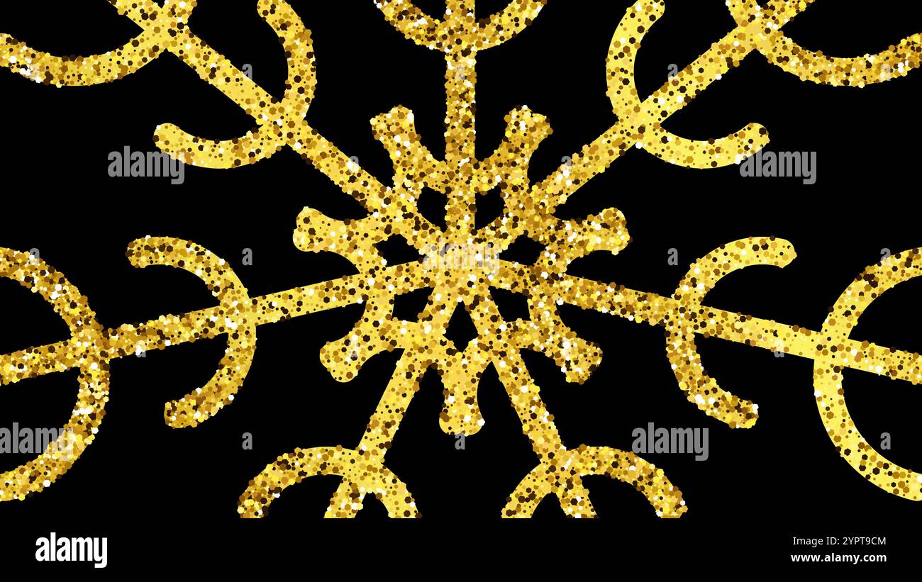Christmas dark background with gold glitter snowflakes. New year ...