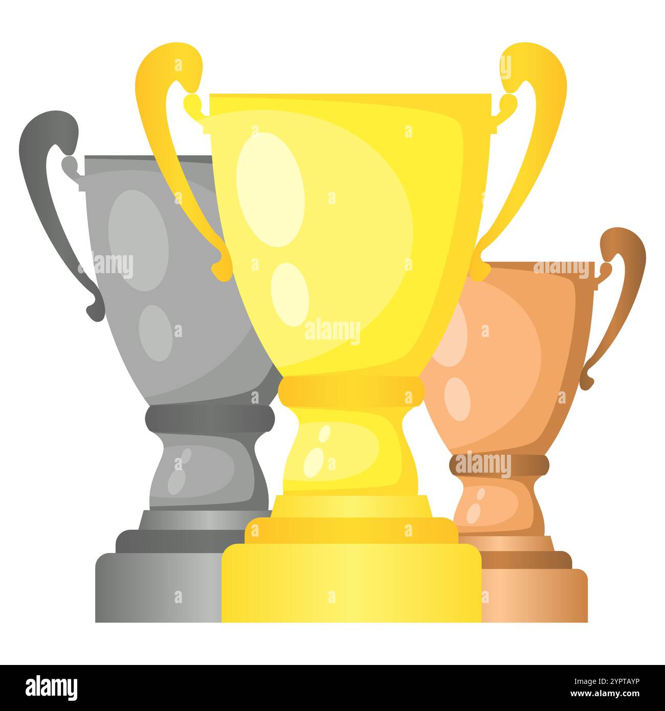 Set of vector trophy champion cups in gold, silver and bronze ...