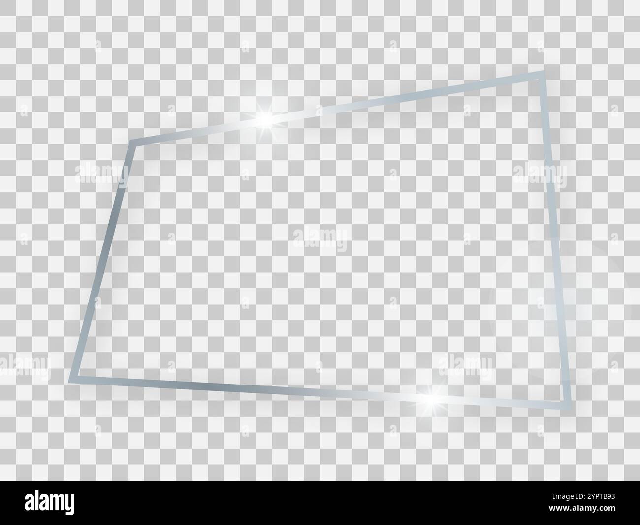 Silver shiny rectangular frame with glowing effects and shadows on transparent background ...