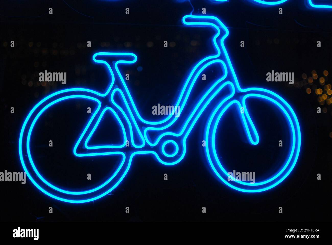 Art Display Featuring a Blue Neon Bicycle Sign that Captures Attention ...