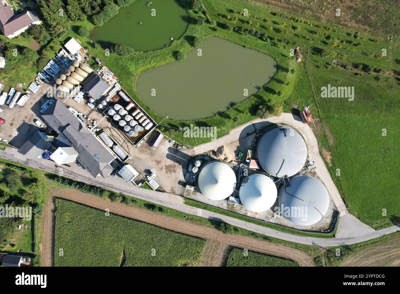 biogas production, biogas plants, bioenergy,aerial panorama landscape ...