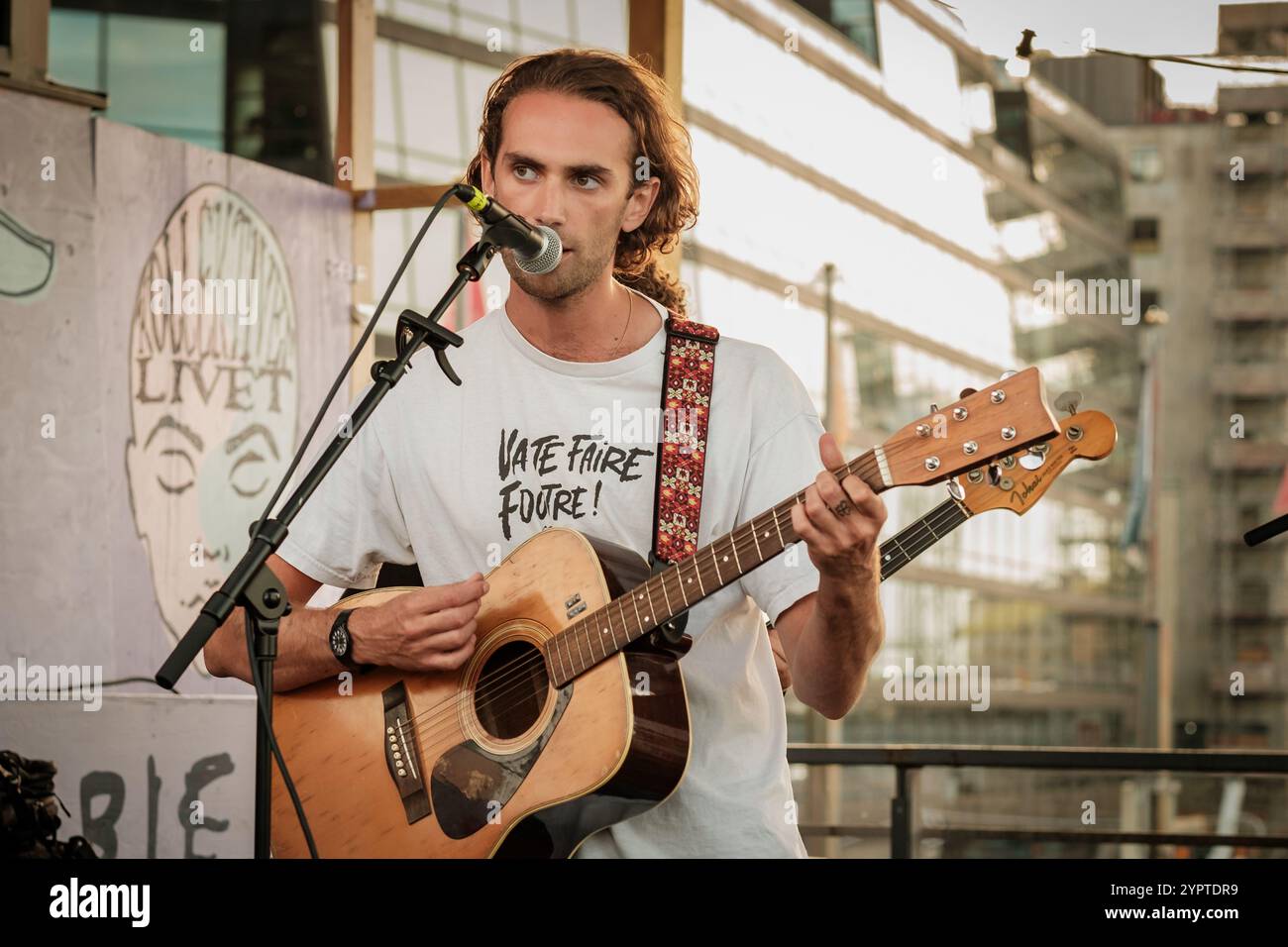 Rory Sear and Fly Paper performing on a rooftop in Stockholm on a warm ...