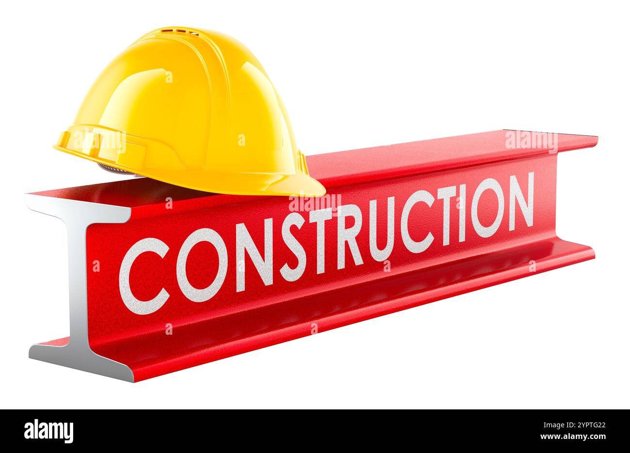 Construction concept. Metal beam and construction hard hat. 3D ...