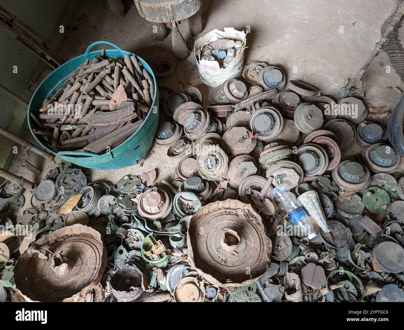 unexploded land mines and cluster bombs remains picked up all around ...