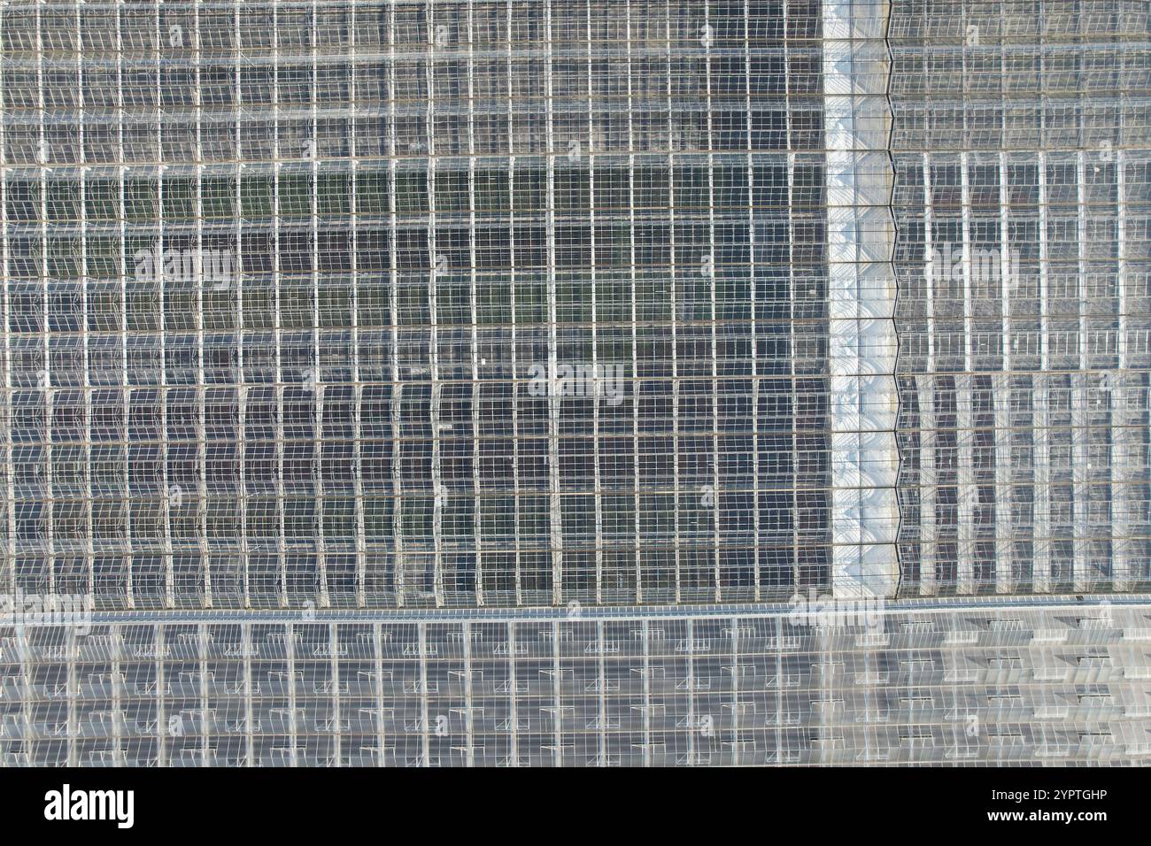 Glass greenhouses from above in sunny weather, big glass houses from ...