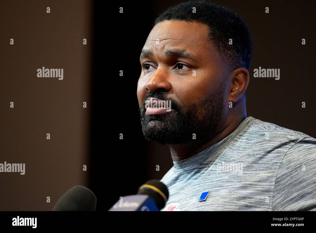New England Patriots head coach Jerod Mayo during a news conference ...