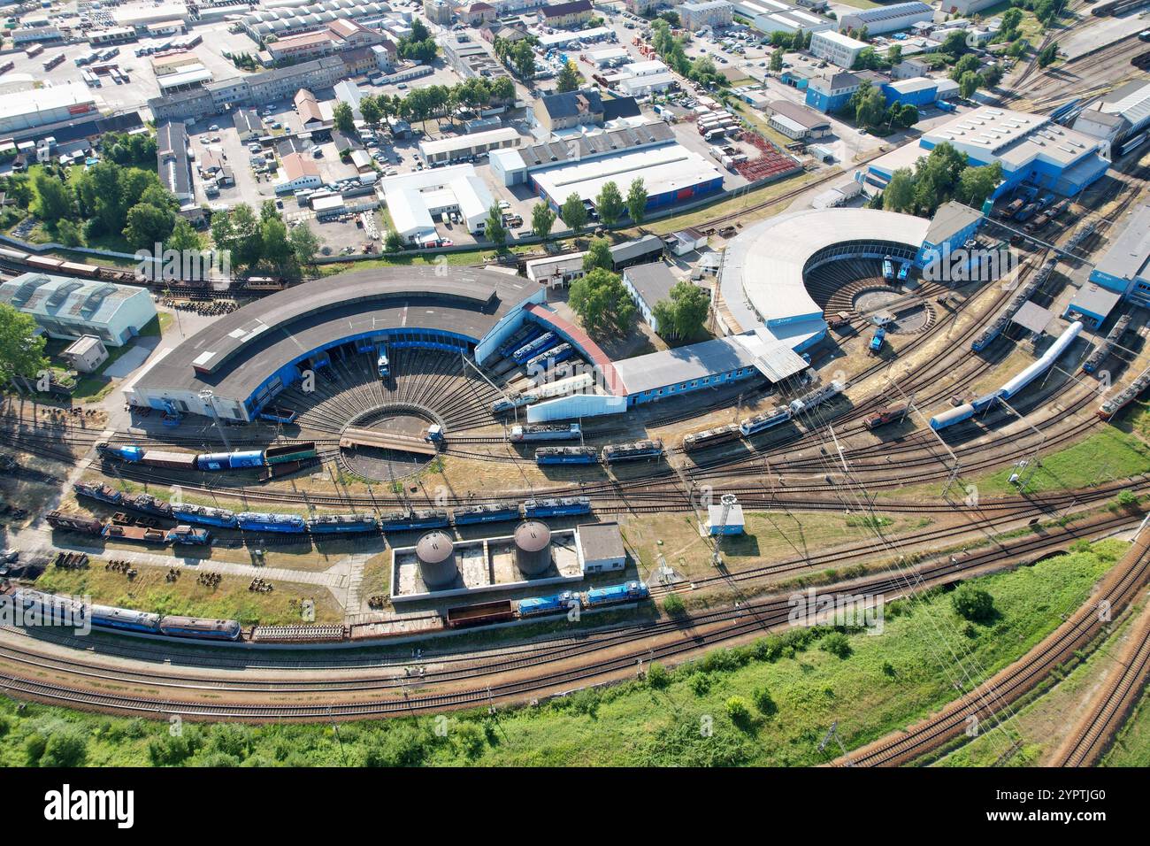 Railway turntable for locomotives aerial view train turntable Stock ...