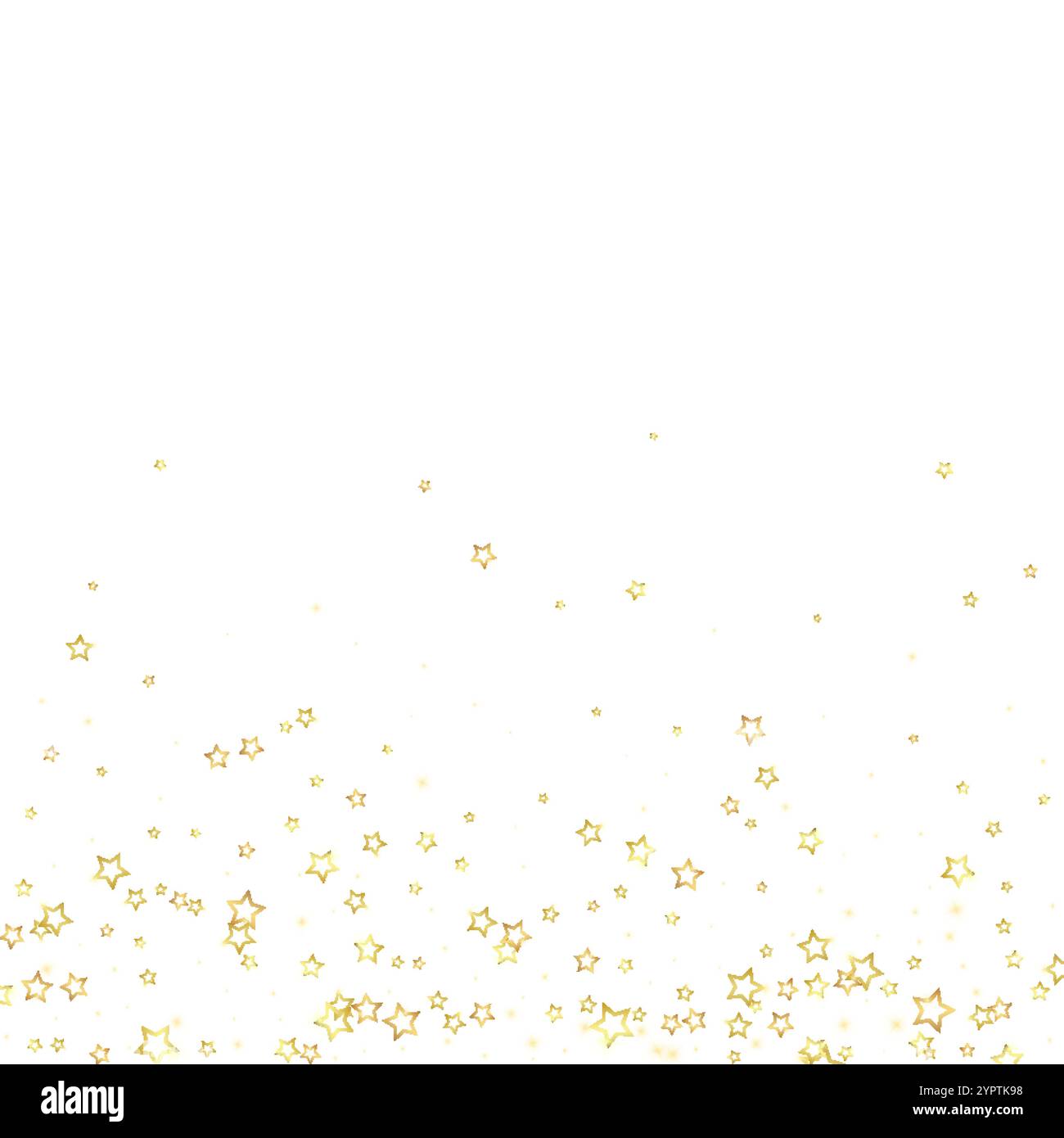 Gold sparkling star confetti. Chaotic dreamy childish overlay template. Festive stars vector ...