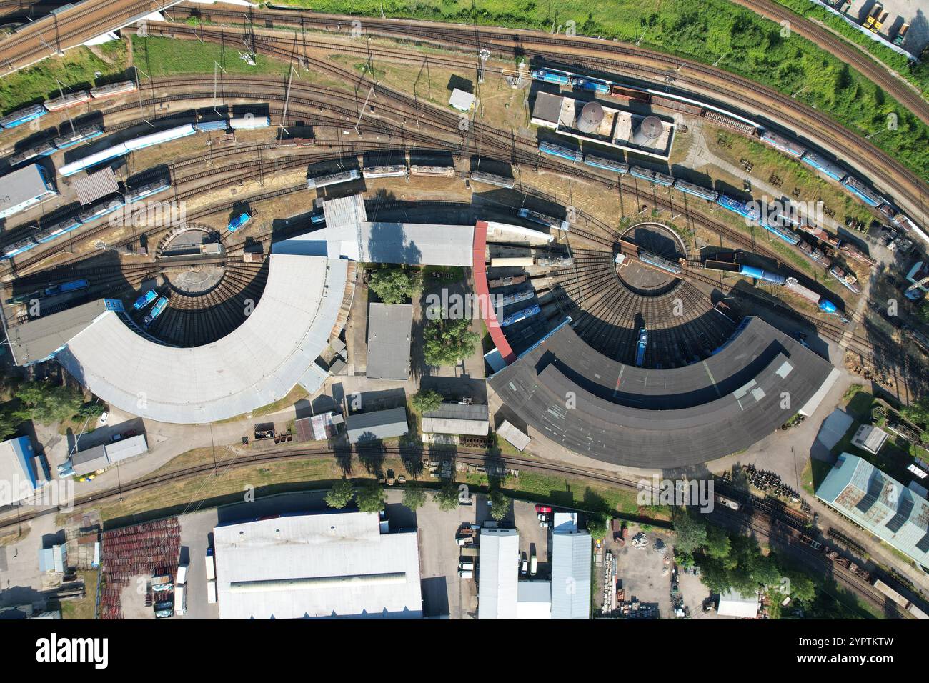 Railway turntable for locomotives aerial view train turntable Stock ...