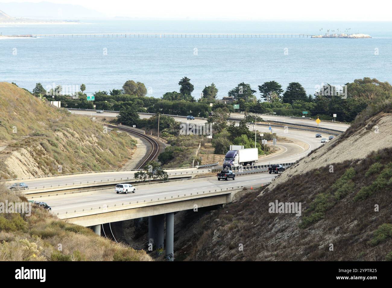 The Ventura Freeway 101 is seen from an elevated position along the ...