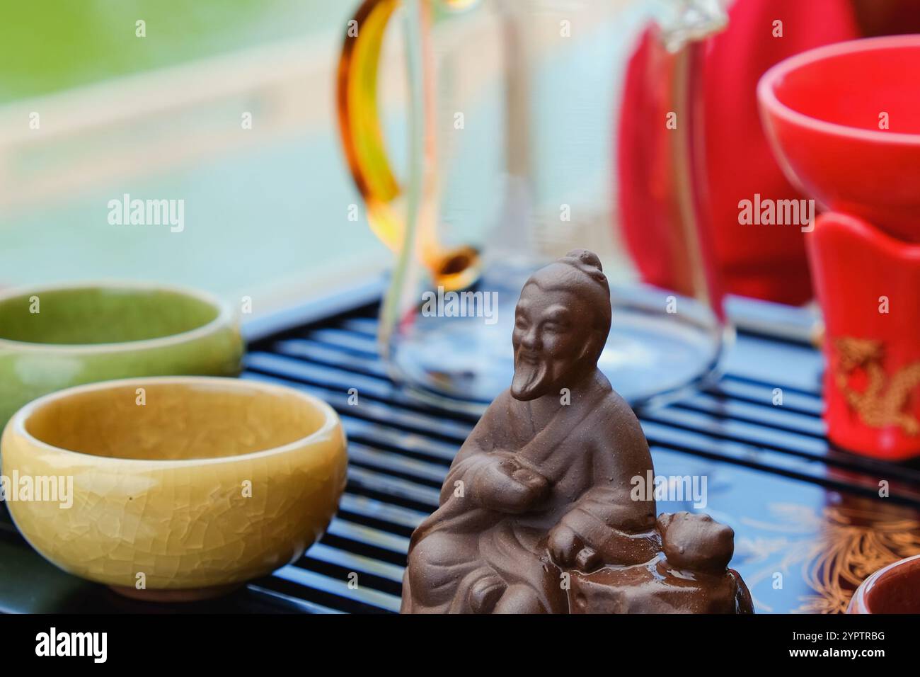 Tea ceremony, ceramic figure of Sage of Tea Lu Yu, who made basic ...