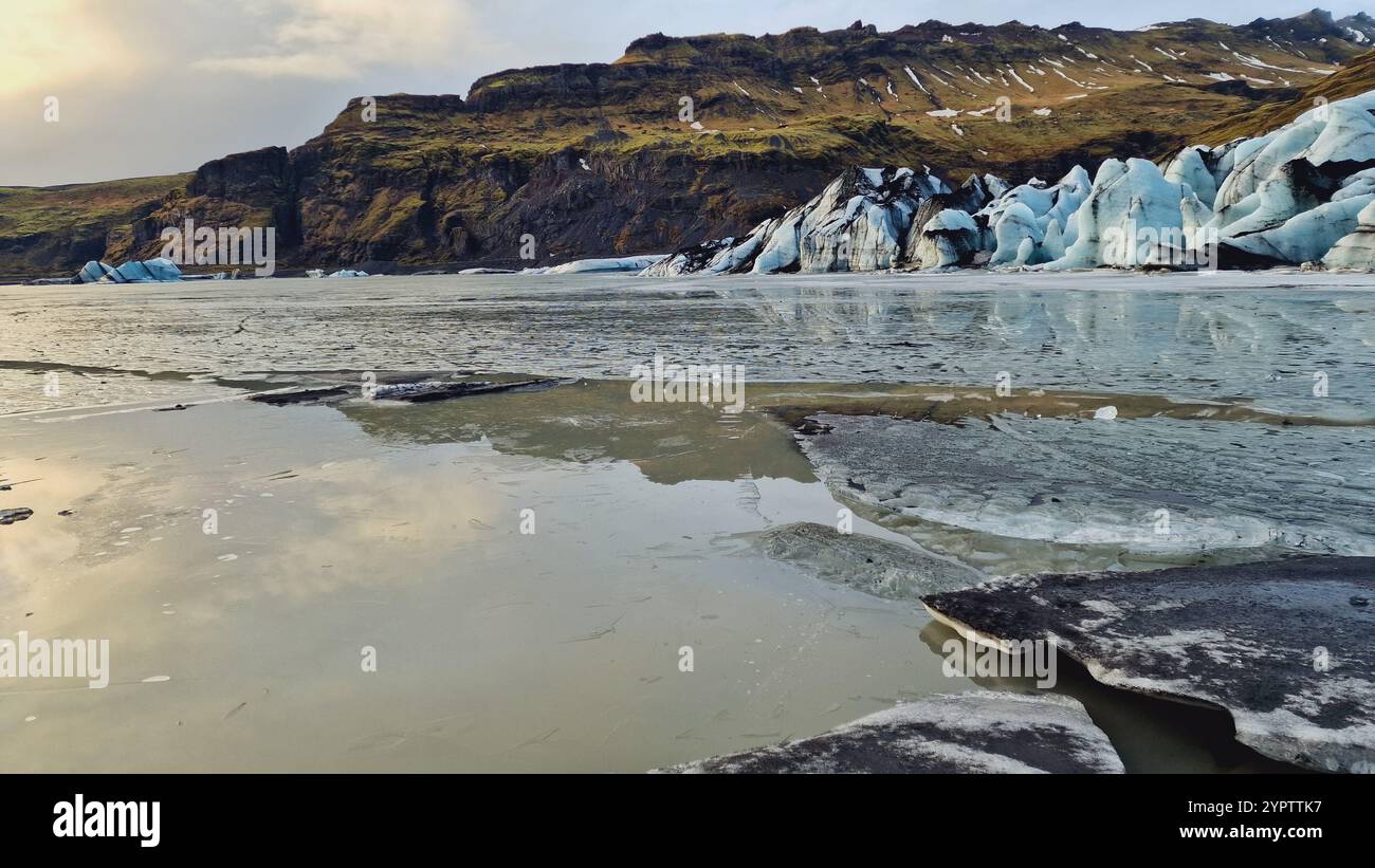 Massive Vatnajokull glacier ice mass having diamond shape and cracked ...