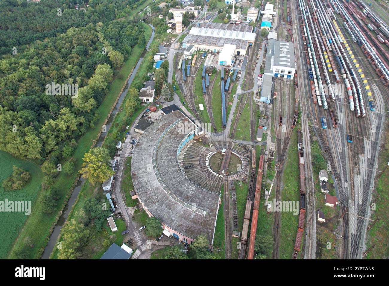 Railway turntable for locomotives aerial view train turntable Stock ...