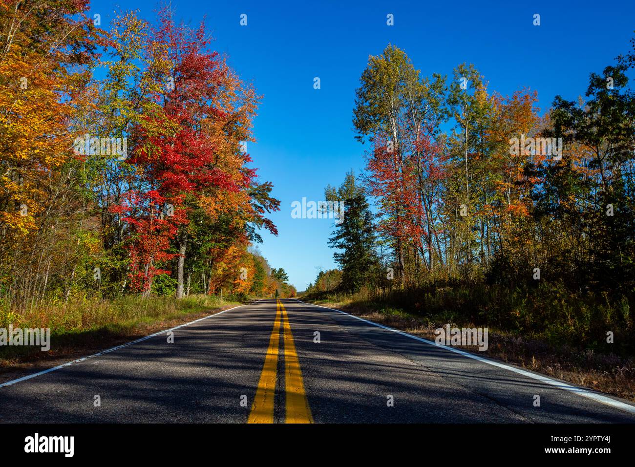 Highway 107 going through a colorful Wisconsin forest in early October ...