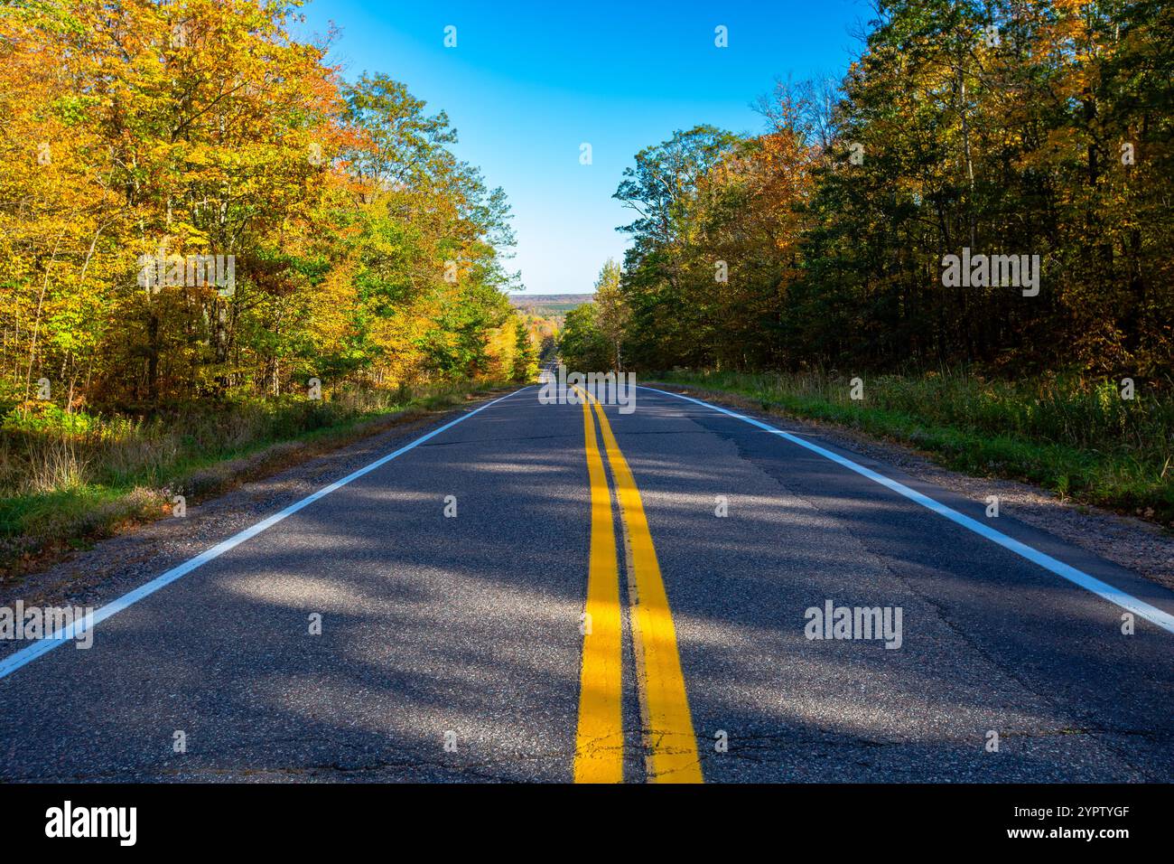 Highway 107 going through a colorful Wisconsin forest in early October ...